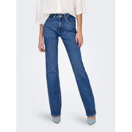 Bootcut-Jeans Only "ONLEVERLY MW SWEET FLARED DNM CRO187" Gr. 26, Länge 34, blau (medium blau denim), Damen, Denim/Jeans, Obermaterial: 99% Baumwolle, 1% Elasthan, unifarben, Jeans, Baumwollmischung mit Stretch sorgt für ein angenehmes Tragegefühl