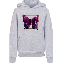 Kapuzenpullover F4NT4STIC "Pink Schmetterling HOODIE UNISEX" Gr. 122/128, grau (erdgrau), Mädchen, Obermaterial: 65% Baumwolle, 35% Polyester, Pullover, Print