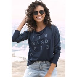 Longsleeve ELBSAND "Ingiara" Gr. L (40), blau (marine), Damen, Jersey, Obermaterial: 50% Baumwolle, 50% Polyester, unifarben, Shirts, mit Logodruck vorne, Langarmshirt, sportlich-casual