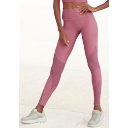 active by Lascana Leggings LASCANA ACTIVE, Damen, Gr. 32/34, N-Gr, rosa (dunkelrosa), Obermaterial: 85% Polyester, 15% Elasthan, unifarben, sportlich, figurbetont lang, Hosen, mit Ripp-Details