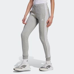 Sporthose adidas Sportswear "ESSENTIALS 3STREIFEN" Gr. S, N-Gr, grau (medium grey heather, white) Damen Hosen