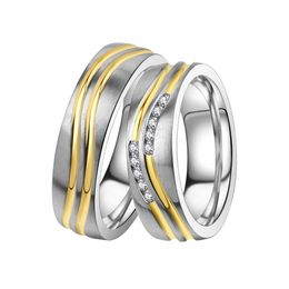 Trauring DOOSTI "Schmuck Geschenk Edelstahl Ehering Partnerring LIEBE" Fingerringe Gr. 52, mit Zirkonia, Edelstahl, 6mm, goldfarben (edelstahlfarben, gelbgoldfarben, kristallweiß) Made in Germany, wahlweise mit oder ohne Zirkonia