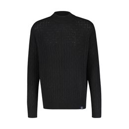 Strickpullover Lerros "Lerros Cable-Strickpullover mit Turtleneck" Gr. L, schwarz (black) Herren Pullover