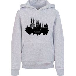 Kapuzenpullover F4NT4STIC "Cities Collection - Munich skyline" Gr. 122/128, grau (erdgrau), Mädchen, Obermaterial: 65% Baumwolle, 35% Polyester, Pullover, Print