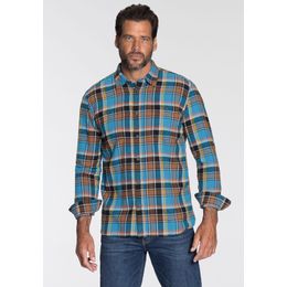 MAN'S WORLD Flanellhemd MAN'S WORLD, Herren, Gr. 5XL (51/52), N-Gr, blau (blau braun), Flanell, Obermaterial: 100% Baumwolle, kariert, casual, normal, Langarm 2-Knopf-Manschette, Hemden, mit 2 Brusttaschen, Topseller