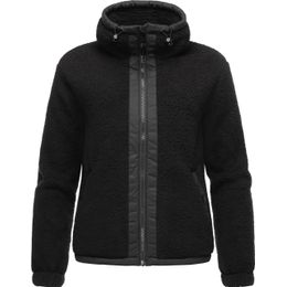 Sweatjacke Ragwear "Nordicka" Gr. 4XL (48), schwarz Damen Sweatjacken Sportliche Kapuzenjacke mit Kunstleder-Elementen