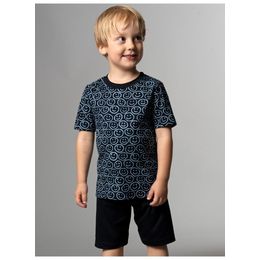 Schlafanzug TRIGEMA "TRIGEMA Kurzer mit Smiley-Motiv" Gr. 104, blau (navy) Kinder Homewear-Sets