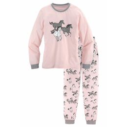 Pyjama Petite Fleur Gr. 134/140, grau (rosa, grau, meliert) Kinder Homewear-Sets in langer Form mit Pferde Print