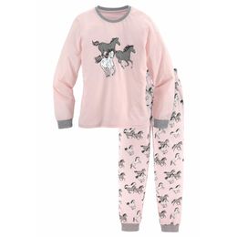 Pyjama Petite Fleur Gr. 170/176, grau (rosa, grau, meliert) Kinder Homewear-Sets in langer Form mit Pferde Print