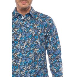 Langarmhemd Le Temps Des Cerises "CHEMISE HOMME GRIBA (MANCHE LONGUE) /SHIRT MAN (LONG SLEEVE)" Gr. L, EURO-Größen, blau (blau, dunkelblau) Herren Hemden Mit floraler Musterung