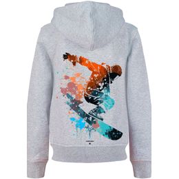 Kapuzenpullover F4NT4STIC "Snowboarder" Gr. 122/128, grau (erdgrau), Mädchen, Obermaterial: 65% Baumwolle, 35% Polyester, Pullover, Print