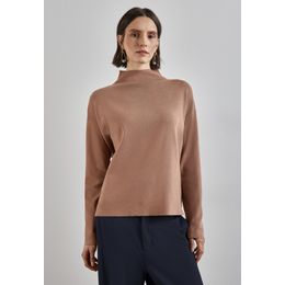 Strickpullover Street One, Damen, Gr. 36, braun (rich mocha meliert), Stoff, 52% Viskose, 28% Polyester, 20% Polyamid, unifarben, casual, normal normal, hoch geschlossener Ausschnitt, Pullover, mit Stehkragen