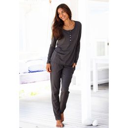 Pyjama Arizona Gr. 32/34, grau (anthrazit, meliert) Damen Homewear-Sets in melierter Qualität mit Knopfleiste