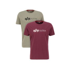 T-Shirt Alpha Industries "Alpha Industries Men - T-Shirts Alpha Label T 2 Pack" Gr. L, bunt (olive, burgundy), Herren, Obermaterial: 90% Baumwolle, 10% Polyester, Shirts