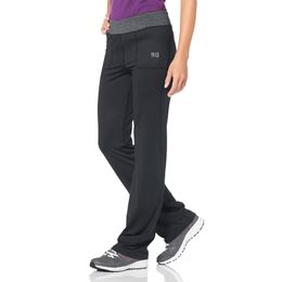 H.I.S. Jazzpants H.I.S "aus recyceltem Material", Damen, Gr. 76, K + L Gr, schwarz (schwarz k, l (hose aus nachhaltigem material)), Obermaterial: 88% Polyester, 12% Elasthan, sportlich, bootcut fit lang, Hosen Weite Hose, Bund mit Wickeloptik