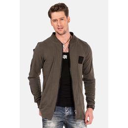 Cipo & Baxx Sweatjacke CIPO & BAXX "Sweatjacke", Herren, Gr. L, grün (khaki), 70% Baumwolle;30% Polyester, unifarben, Basic, regular fit normal, Sweatjacken, mit Layeroptik, CL-305