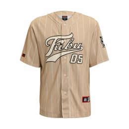 Langarmhemd Fubu "Fubu Herren FM232-003-2 Fubu Varsity Pinstripe Baseball Jersey" Gr. L, US-Größen, beige (sand, cream), Herren, 100% Polyester, Hemden