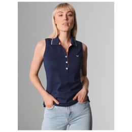 Shirttop TRIGEMA "TRIGEMA Ärmelloses Poloshirt mit kontrastfarbigen Akzenten", Damen, Gr. L, blau (navy), 94% Baumwolle, 6% Elastan, klassisch, Tops