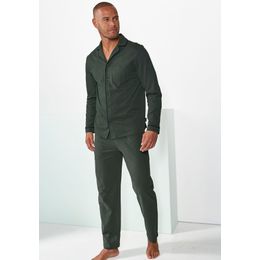 Pyjama s.Oliver, Herren, Gr. 44/46, grün (khaki), Jersey, Obermaterial: 100% Baumwolle, unifarben mit Farbeinsatz, bequem lang, Rundhals, Homewear-Sets, in klassischer Schnittführung aus bequemer Jerseyqualität