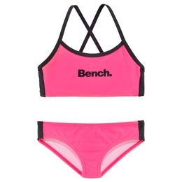 Bustier-Bikini Bench., Kinder, Gr. 134/140, N-Gr, pink (pink, schwarz), Polyamid, gestreift, Bikini-Sets, mit gekreuzten Trägern