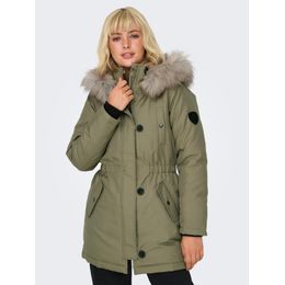 Parka Only "ONLIRIS FUR WINTER PARKA LIFE CC OTW" Gr. XS (34), grün (mermaid detail:nature fur), Damen, Web, Obermaterial: 100% Polyester, unifarben, Jacken, mit verdeckter Knopfleiste