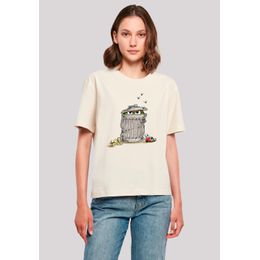 T-Shirt F4NT4STIC "Sesamstraße Oscar Tresh Box" Gr. 4XL, weiß (sandweiß) Damen Shirts Premium Qualität, Weihnachts-Kollection