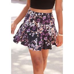 Hosenrock Vivance Gr. 34, lila (schwarz-lila bedruckt) Damen Röcke Skort mit Blumenprint, Skort, Rock inklusive Hose