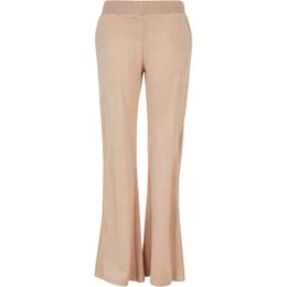 Stoffhose Fubu "Fubu Damen FW231-015-1 Fubu Signature Allover Velour Pants", Damen, Gr. M, US-Größen, beige (sand), 93% Polyester, 7% Elasthan, unifarben, loose fit, Hosen