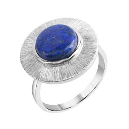 Fingerring ZEEme "Silber 925 rhodiniert glanz/matt mit echtem Lapis 10mm" Fingerringe Gr. 017 (53,5), 3,1 ct, Silber 925 (Sterlingsilber), weiß (weiß + blau) Damen