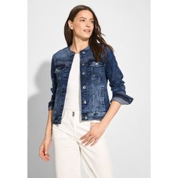 Jeansjacke Cecil Gr. S (38), blau (mid blau wash), Damen, Web, 82% Baumwolle, 16% Polyester, 2% Elasthan, unifarben, Jacken, mit Stehkragen