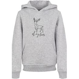 Kapuzenpullover F4NT4STIC "Winter Christmas Deer" Gr. 122/128, grau (erdgrau), Mädchen, Obermaterial: 65% Baumwolle, 35% Polyester, Pullover Hoodie, Premium Qualität, Rock-Musik, Band