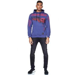 Kapuzensweatshirt Rusty Neal "Rusty Neal Sweater" Gr. L, blau (blau-rot) Herren Sweatshirts mit trendigen Prints