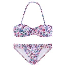 Bandeau-Bikini s.Oliver "Scatter Kids" Gr. 122/128, N-Gr, lila (lila-bedruckt) Kinder Bikini-Sets mit sommerlichem Blumendruck