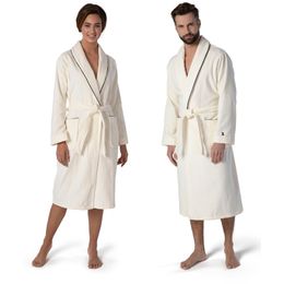 Möve Unisex-Bademantel MÖVE "Schalkragen Velours" Hausmäntel Gr. L Länge: 125 cm, weiß (ivory) edel gestalteter Saum