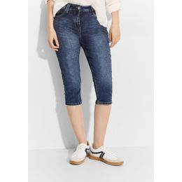 Caprijeans Cecil, Damen, Gr. 25, N-Gr, blau (mid blau used wash), Denim/Jeans, Obermaterial: 67% Baumwolle, 31% Polyester, 2% Elasthan, unifarben, casual, slim fit kniebedeckend, Jeans, mit Stretchanteil