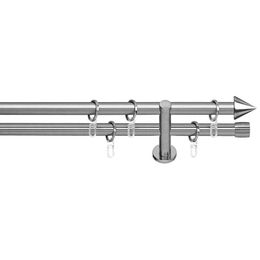 Gardinenstange Indeko "Brig" Gardinenstangen Gr. L: 160cm Ø 20mm, 2 läufig, silberfarben (edelstahlfarben) Kinder Komplett-Set inkl. Ringen und Montagematerial