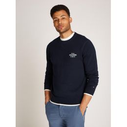 Rundhalspullover Tommy Hilfiger "GRAPHIC COTTON CREW" Gr. L, blau (desert sky) Herren Pullover mit Logostickerei