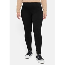 Stretch-Hose sheego "Große Größen", Damen, Gr. 46, Normalgrößen, schwarz, Obermaterial: 62% Viskose, 32% Polyamid, 6% Elasthan, unifarben, casual, lang, Hosen, in schmaler Treggings-Form