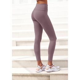 Leggings Lascana, Damen, Gr. 48/50, N-Gr, lila (mauve), Single Jersey, Obermaterial: 95% Baumwolle, 5% Elasthan. Graumeliert (Obermaterial): 51% Baumwolle, 44% Polyester, 5% Elasthan, unifarben, Basic, Basic lang, Hosen, mit breitem Bündchen, Loungewear