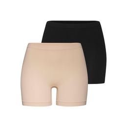 Boxer Lascana Gr. 40/42, schwarz (beige, schwarz), Damen, Microfaser, Obermaterial: 93% Polyamid, 7% Elasthan, unifarben, Unterhosen, aus weicher Microfaser