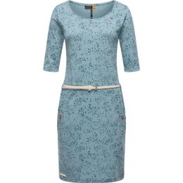 Jerseykleid Ragwear "Tannya Flowery" Gr. L (40), Normalgrößen, blau Damen Kleider stylisches Halbarm Shirtkleid mit Gürtel