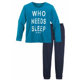 Pyjama AUTHENTIC LE JOGGER Gr. 134/140, bunt (türkis, marine) Kinder Homewear-Sets "Who needs sleep"