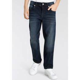 Stretch-Jeans Kangaroos "regular fit mit geradem Beinverlauf" Gr. 128, N-Gr, blau (dark blue) Jungen Jeans bequeme Passform, gerades Bein, niedrige Leibhöhe Bestseller