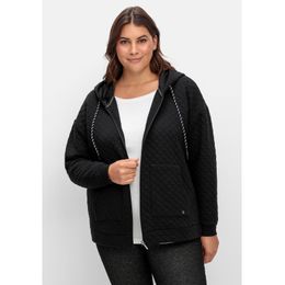 Sweatjacke sheego "Große Größen" Gr. 40/42, schwarz Damen Sweatjacken leicht wattiert, mit Rautensteppung