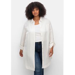 Longbluse sheego "Große Größen" Gr. 46, weiß (sanftes weiß), Damen, Obermaterial: 55% Viskose, 45% Leinen, unifarben, Blusen, in Leinenoptik, mit Gummizug hinten