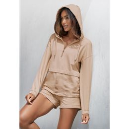 Hoodie BENCH. LOUNGEWEAR, Damen, Gr. 48/50, beige, angeraute Sweatware, Obermaterial: 95% Baumwolle, 5% Elasthan. Kapuzenfutter: 100% Baumwolle, unifarben, Basic, Sweatshirts, mit Reißverschluss, Loungewear, Loungeanzug