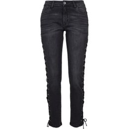 Bequeme Jeans Urban Classics "Urban Classics Damen Ladies Denim Lace Up Skinny Pants" Gr. 26, Normalgrößen, schwarz (blackwashed) Damen Jeans