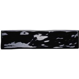 Wellker Wandfliesen Ica Schwarz glasiert glänzend mit Rund- und Wellenkante, 7,5x30x0,9 cm