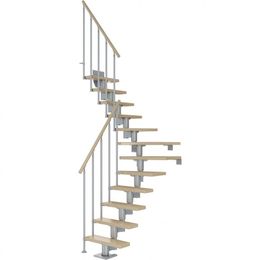 Dolle Mittelholmtreppe Dublin, inkl. einseitigem Gel&auml;nder, Einzelstab (perlgrau), 1/4 gewendelt,222 cm - 270 cm,75 cm,Ahorn