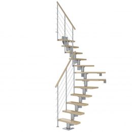 Dolle Mittelholmtreppe Dublin, inkl. einseitigem Gel&auml;nder, Edelstahl (perlgrau), 1/4 gewendelt,278 cm - 337 cm,65 cm,Ahorn
